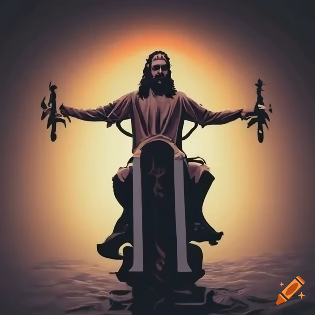 Jesus riding a motorcycle on Craiyon