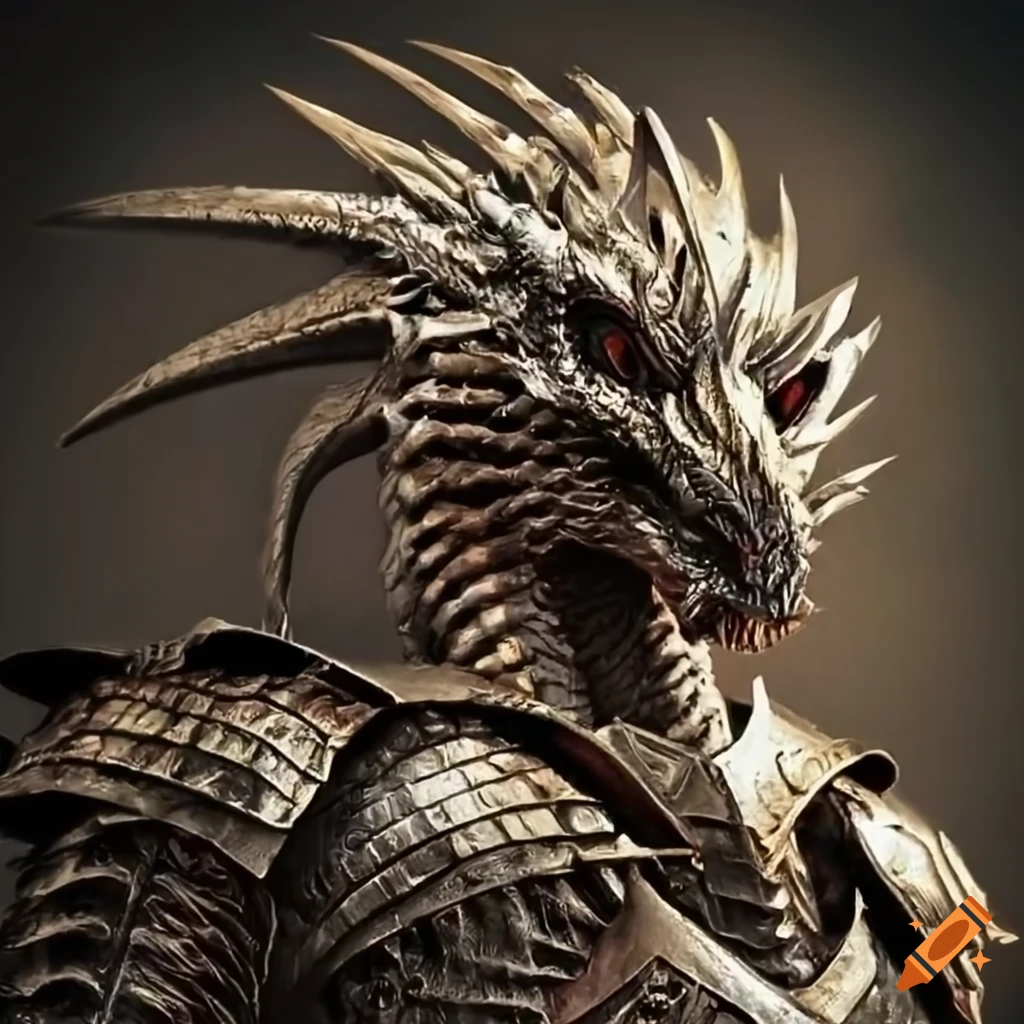 Fierce dragon in metal armor on Craiyon