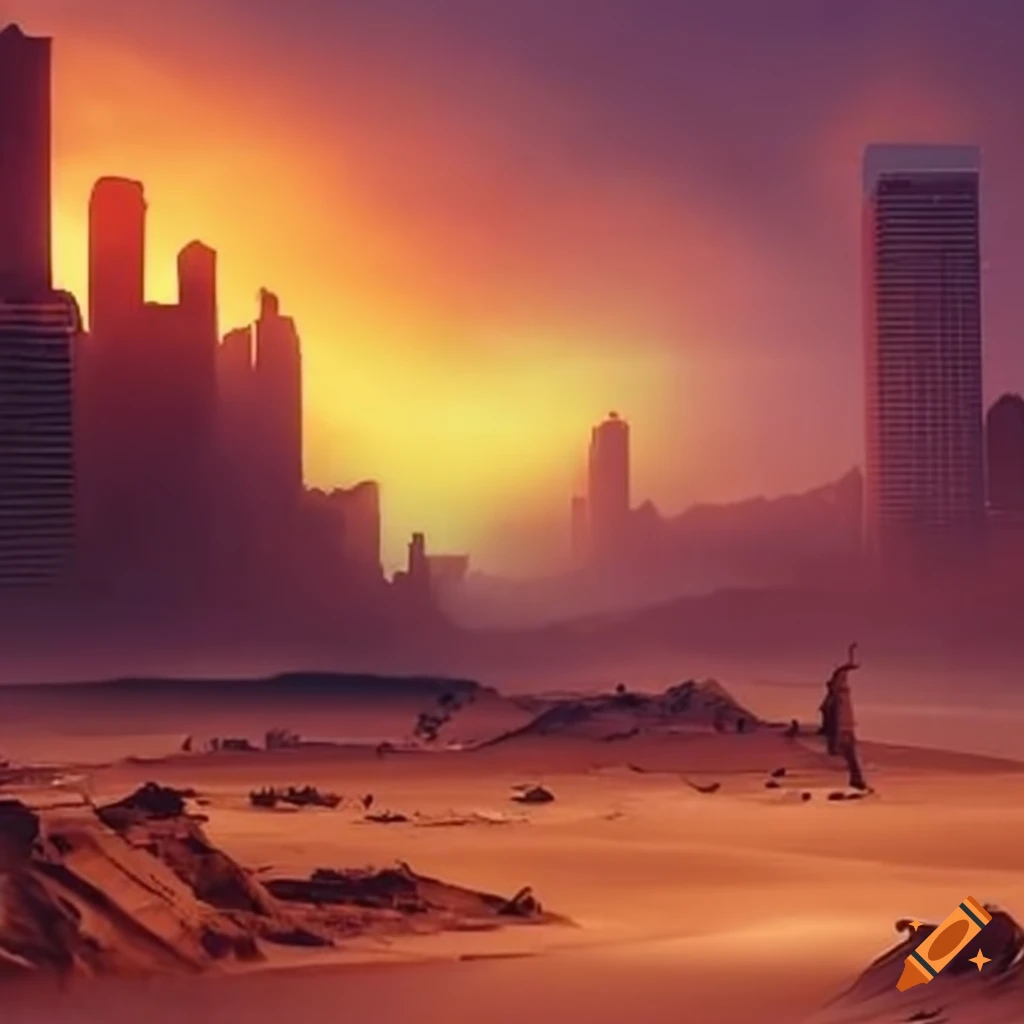 Inhospitable desert city due to global warming on Craiyon