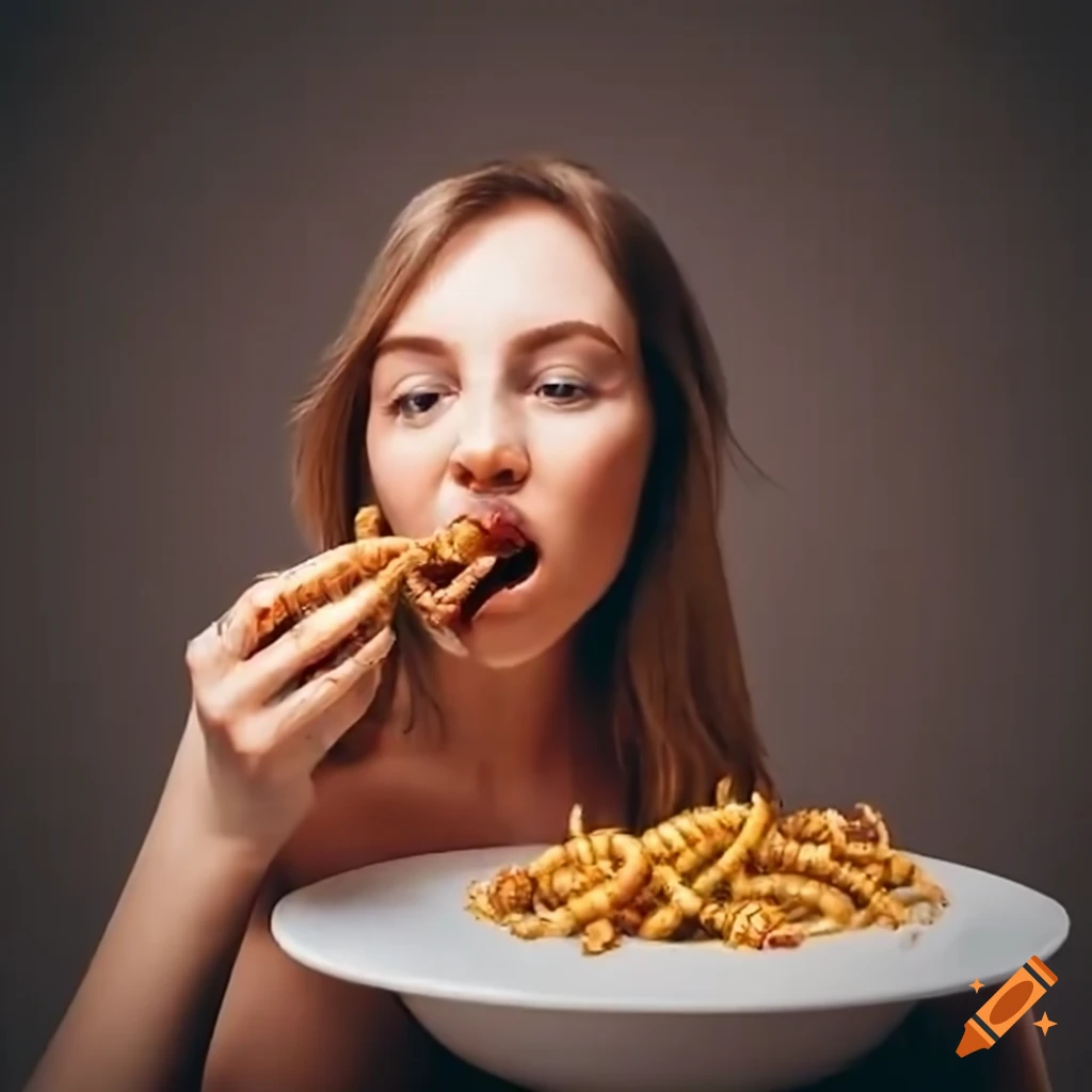 Woman enjoying a unique snack on Craiyon