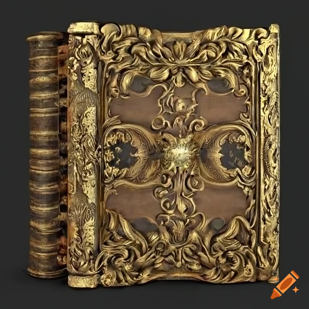 Hd old vintage book end with gold leaf details for 3d modeling on Craiyon
