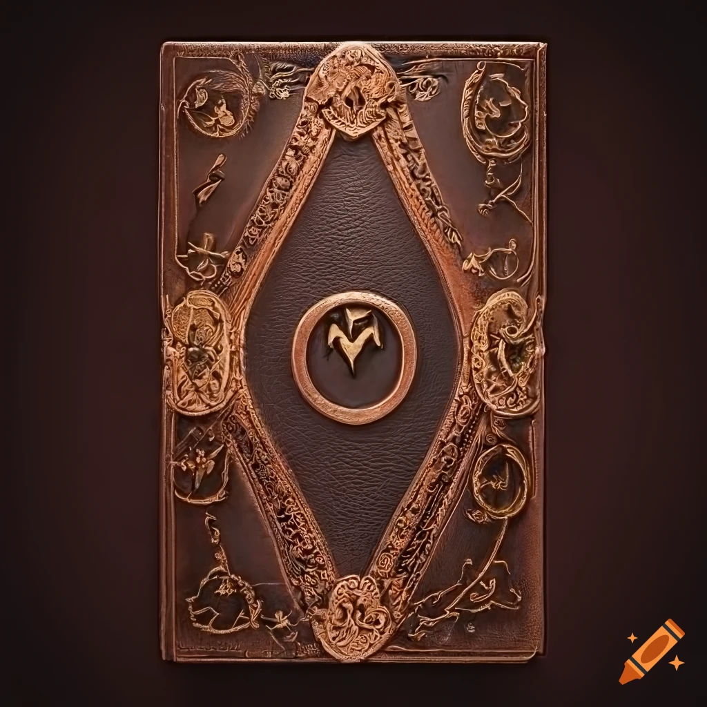 Leather book with magic symbols on a white background on Craiyon