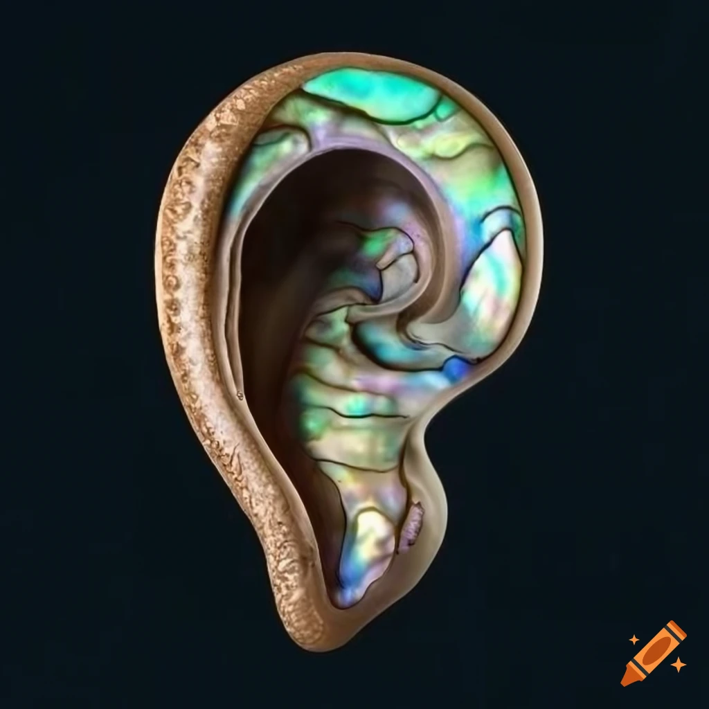 Abalone shell design resembling a human ear (left ear) on Craiyon
