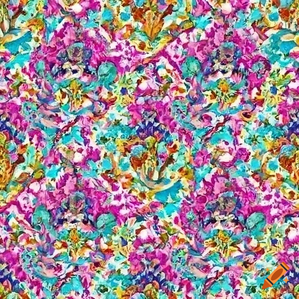 Rainbow pastel funky rococo intricate floral pattern in oil painting on ...