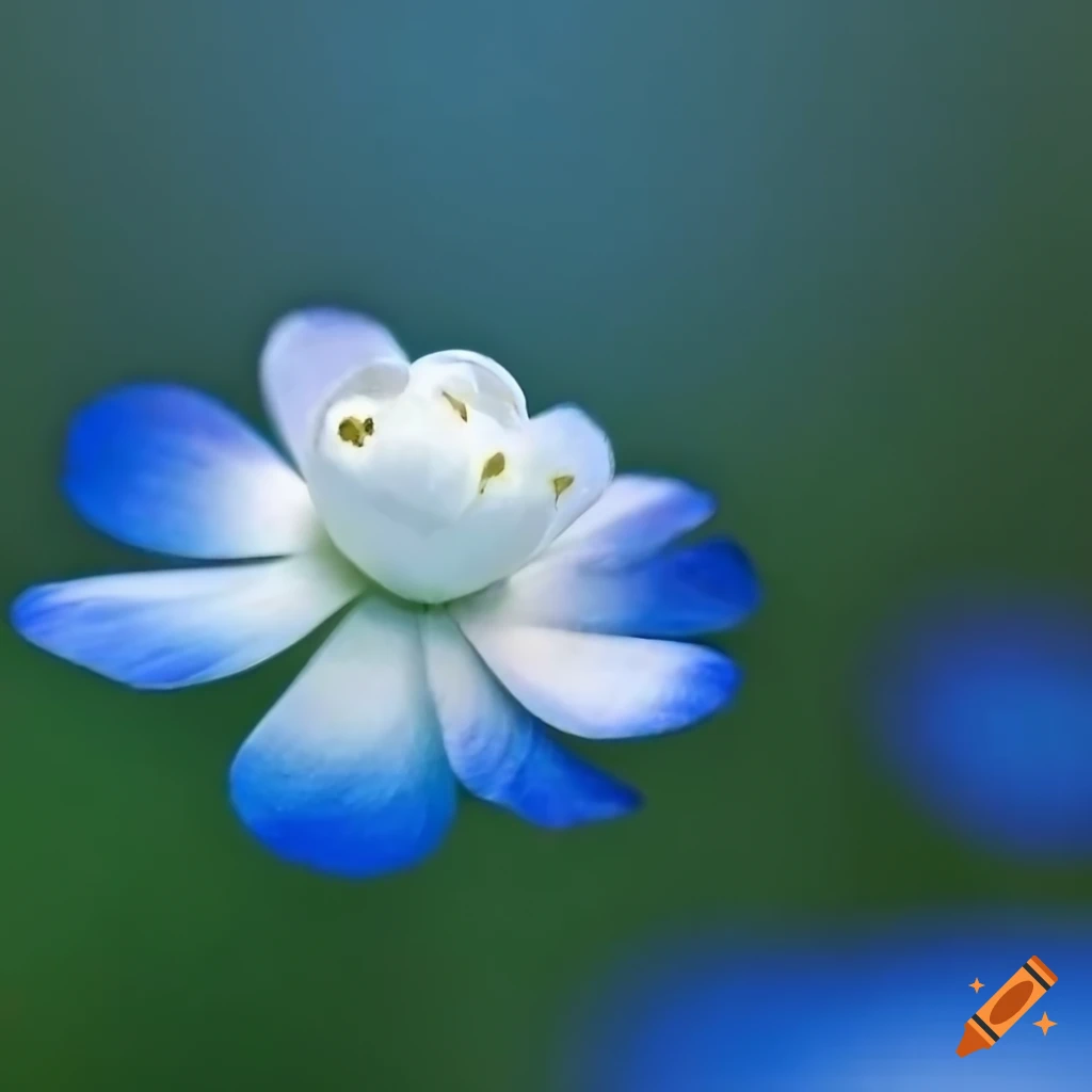 Buttercup flower with five white petals and blue pollen on Craiyon