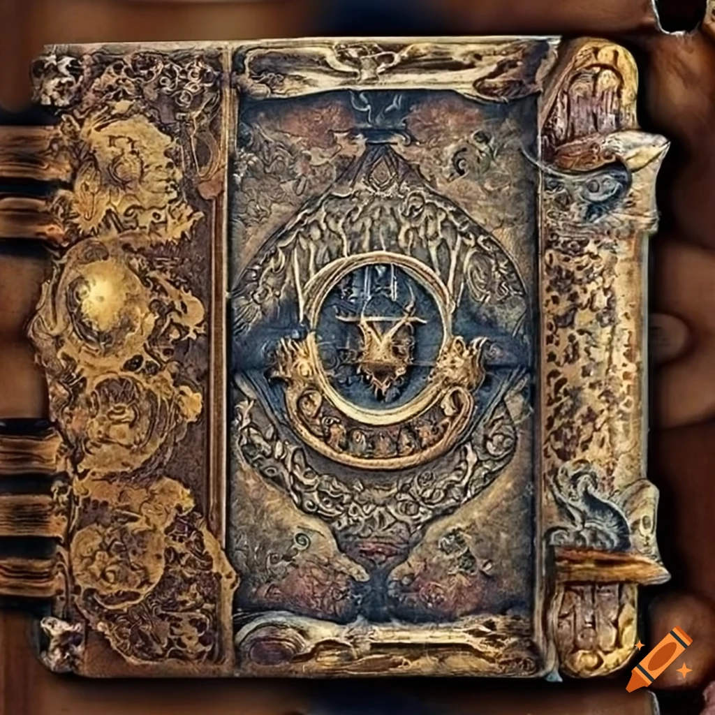 Journal cover with fantasy magical medieval antique grimoire design on Craiyon