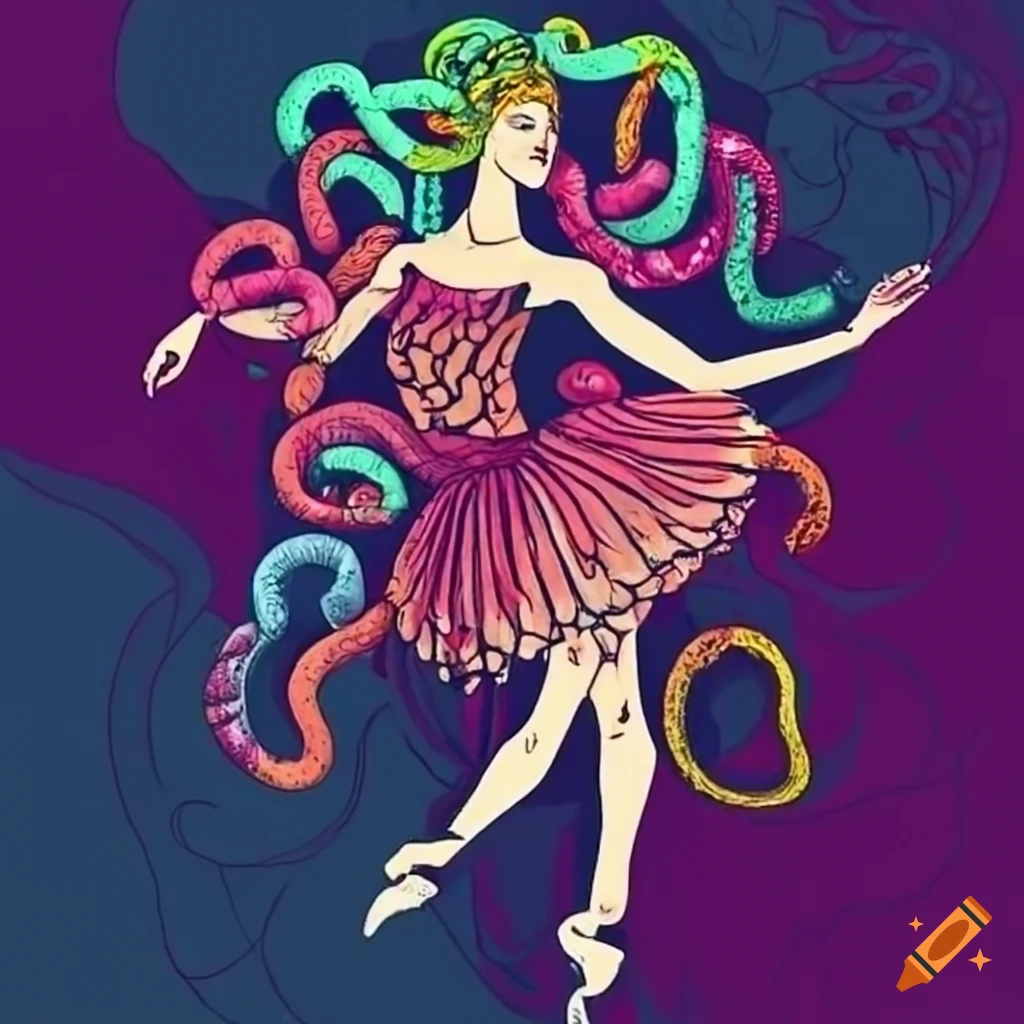 Medusa depicted as a ballerina on Craiyon