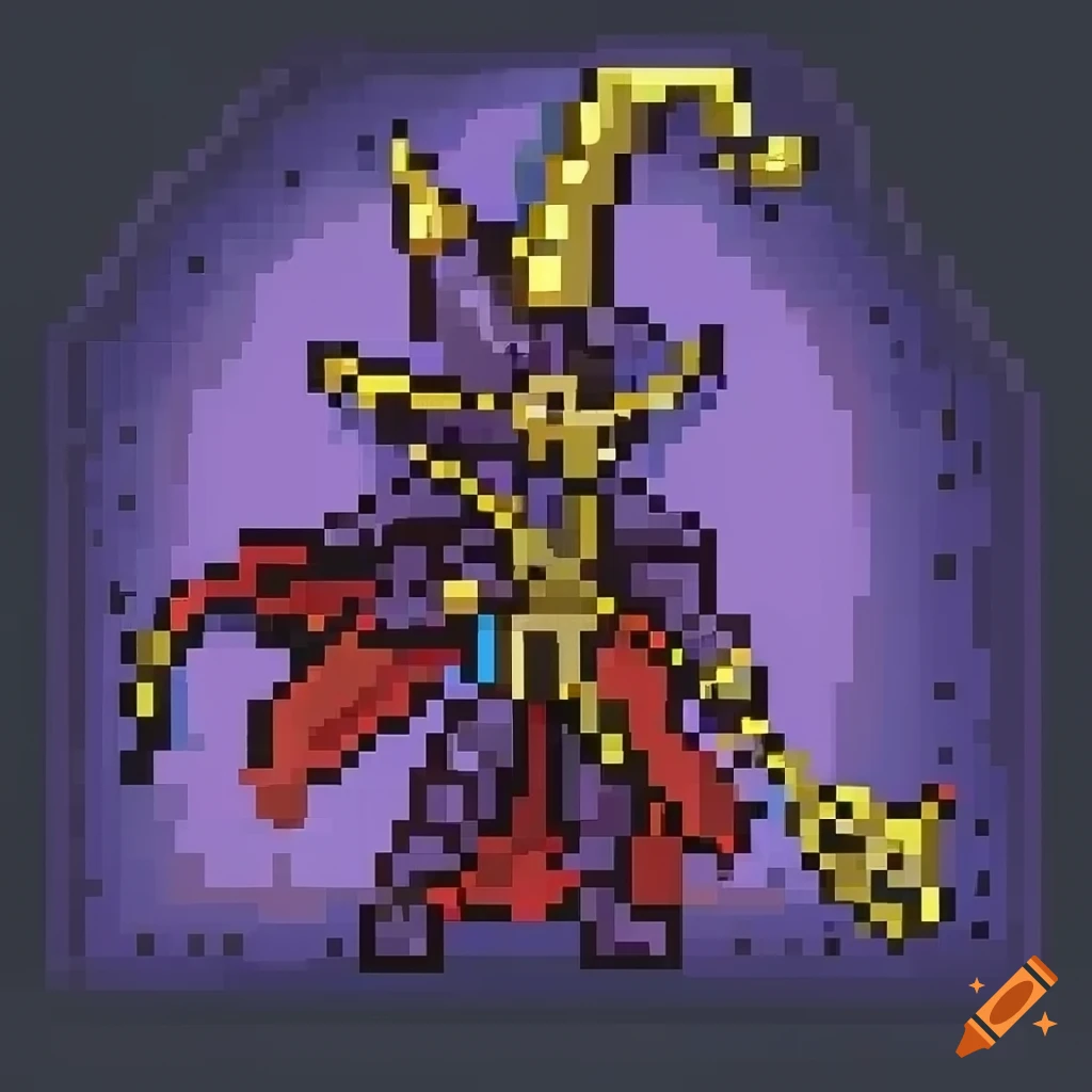 Pixel art of an epic robed dark magician on Craiyon