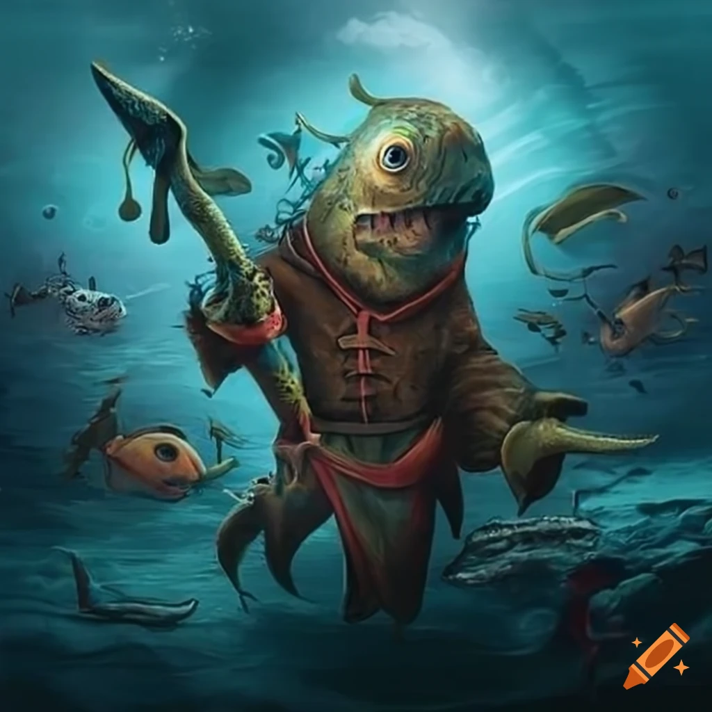 Illustration of a fish pirate on Craiyon