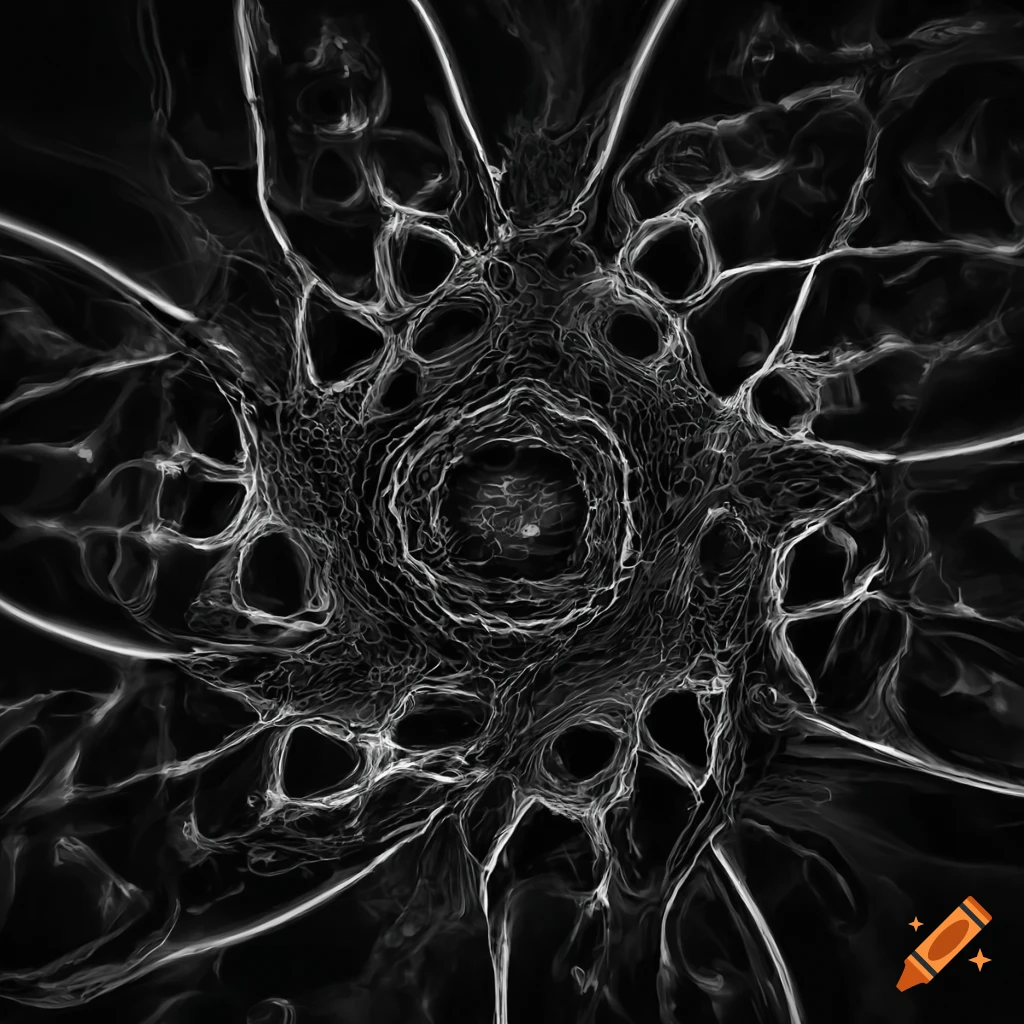 Abstract black and white bio-organic geometry on Craiyon