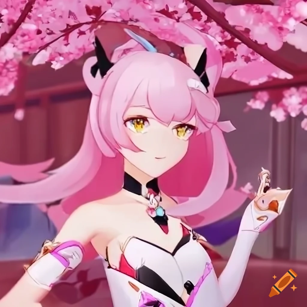 Elysia pink red cherry blossom skin from honkai impact on Craiyon