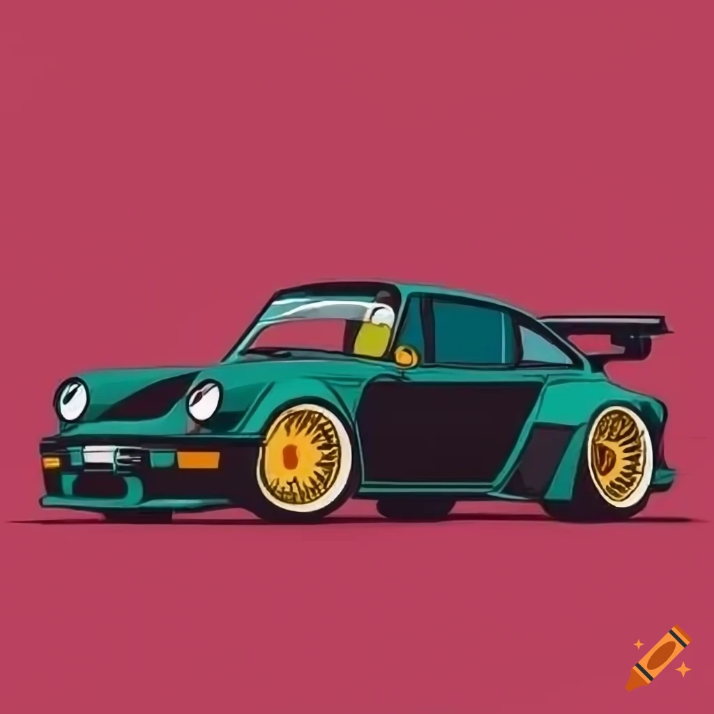 Widebody fox sticker rwb porsche 911 cartoon illustration on Craiyon