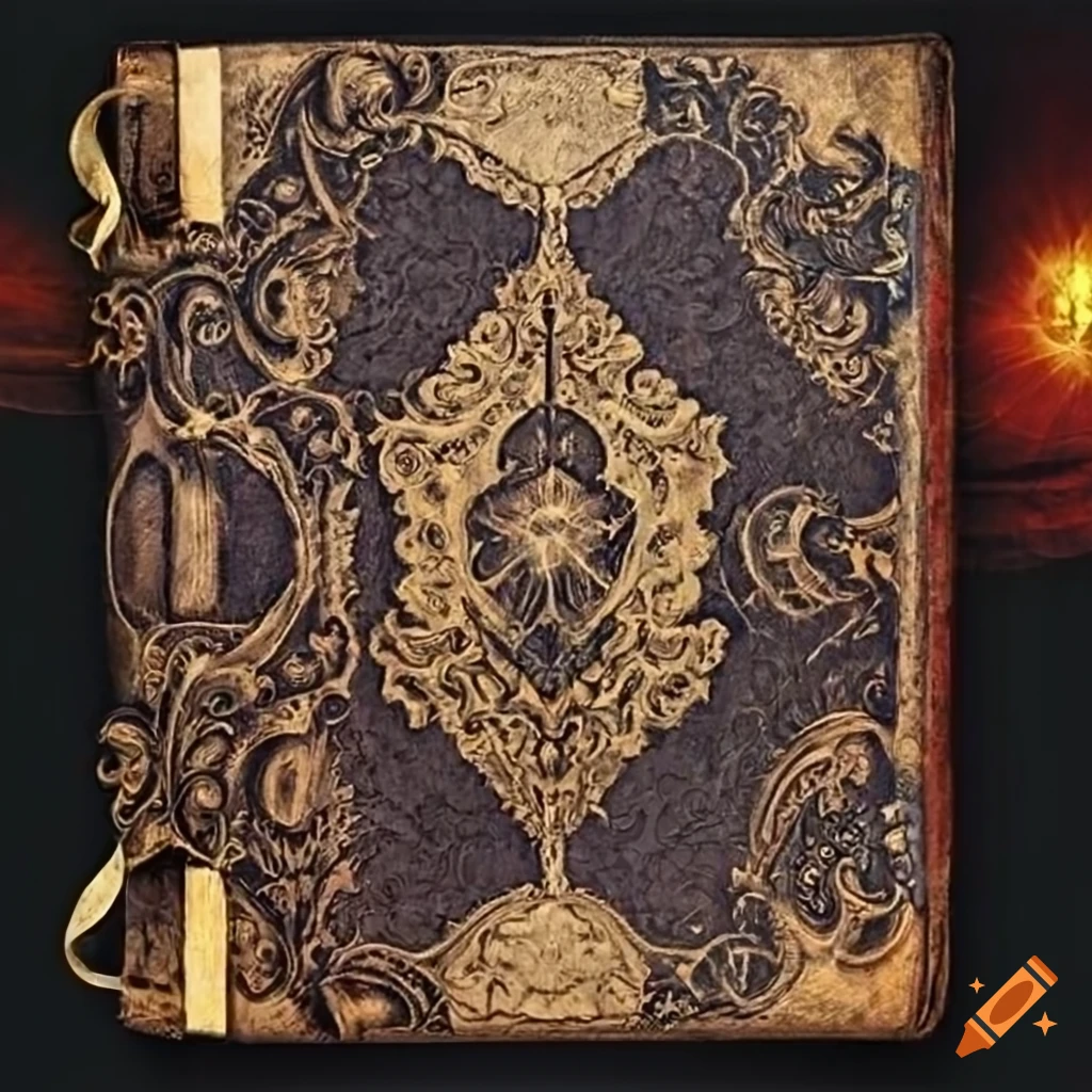Fantasy magical medieval old antique grimoire design on journal cover on Craiyon