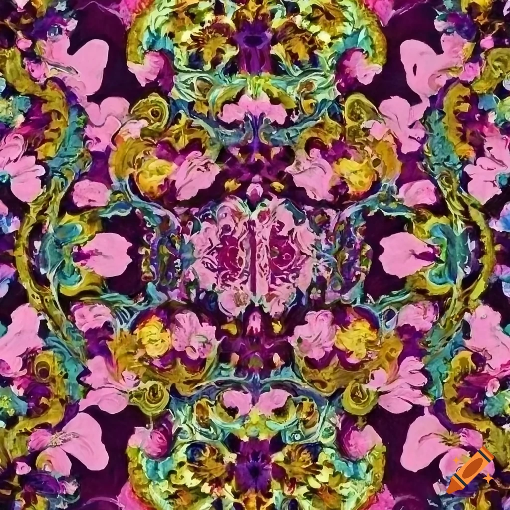 Intricate repeating floral pattern in funky rococo style on Craiyon
