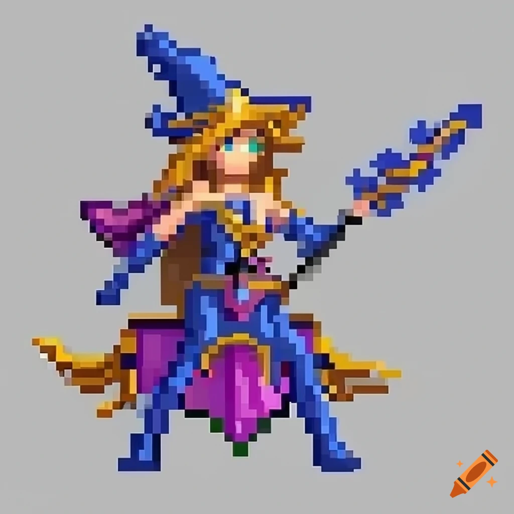 Pixel art of an epic dark magician girl on Craiyon