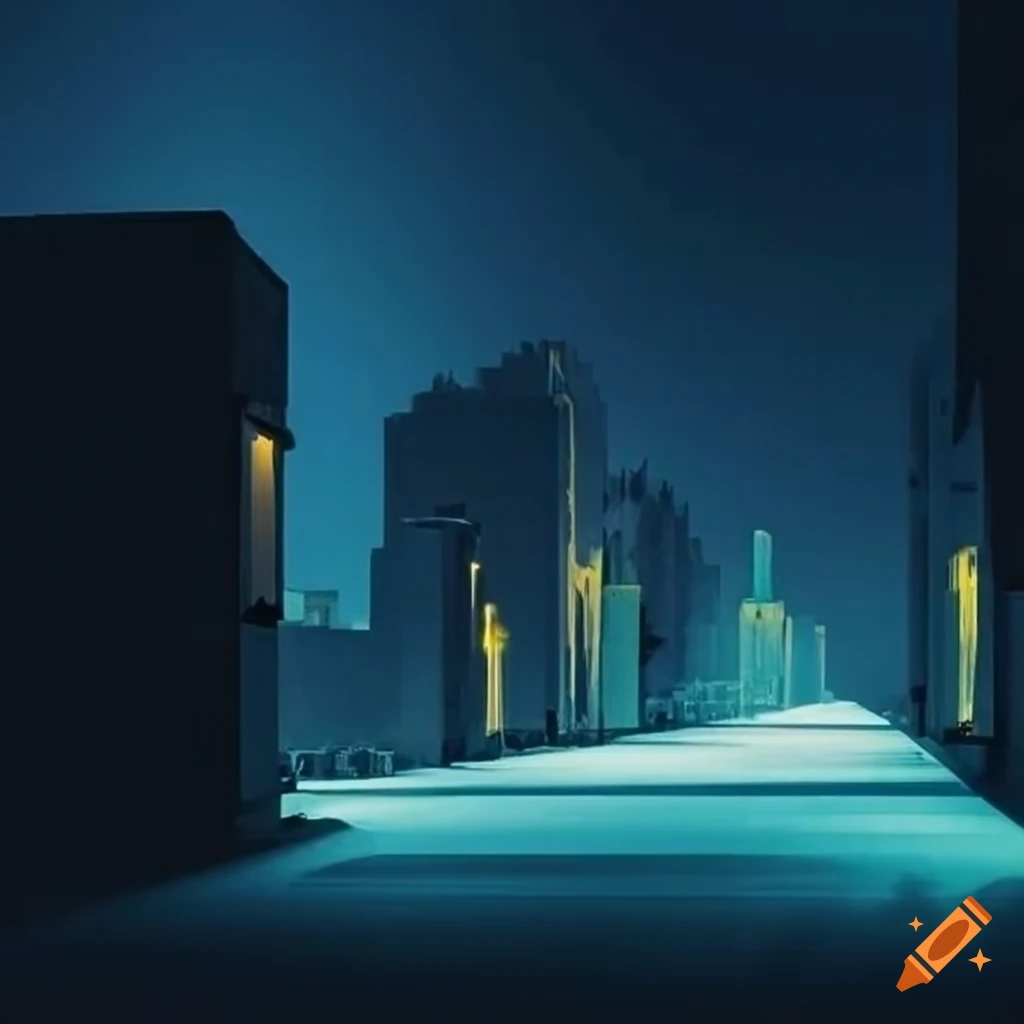 City at night with ghostly figures in an outdoor liminal space on Craiyon