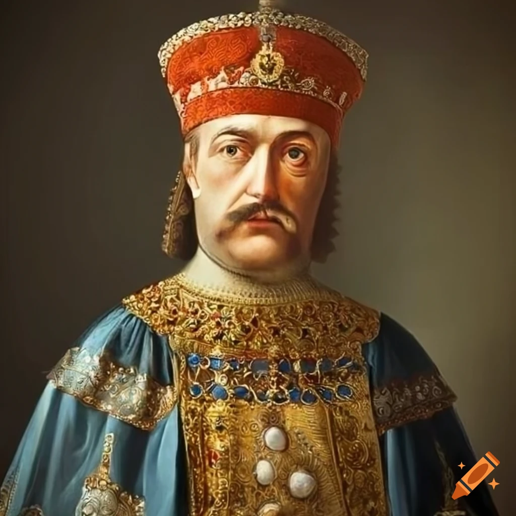 Byzantine-style portrait of a polish tsar in 15th century russian robes ...