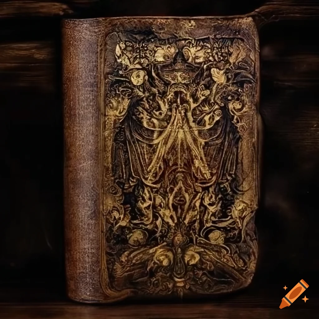 Fantasy magical medieval old antique grimoire design on journal cover on Craiyon
