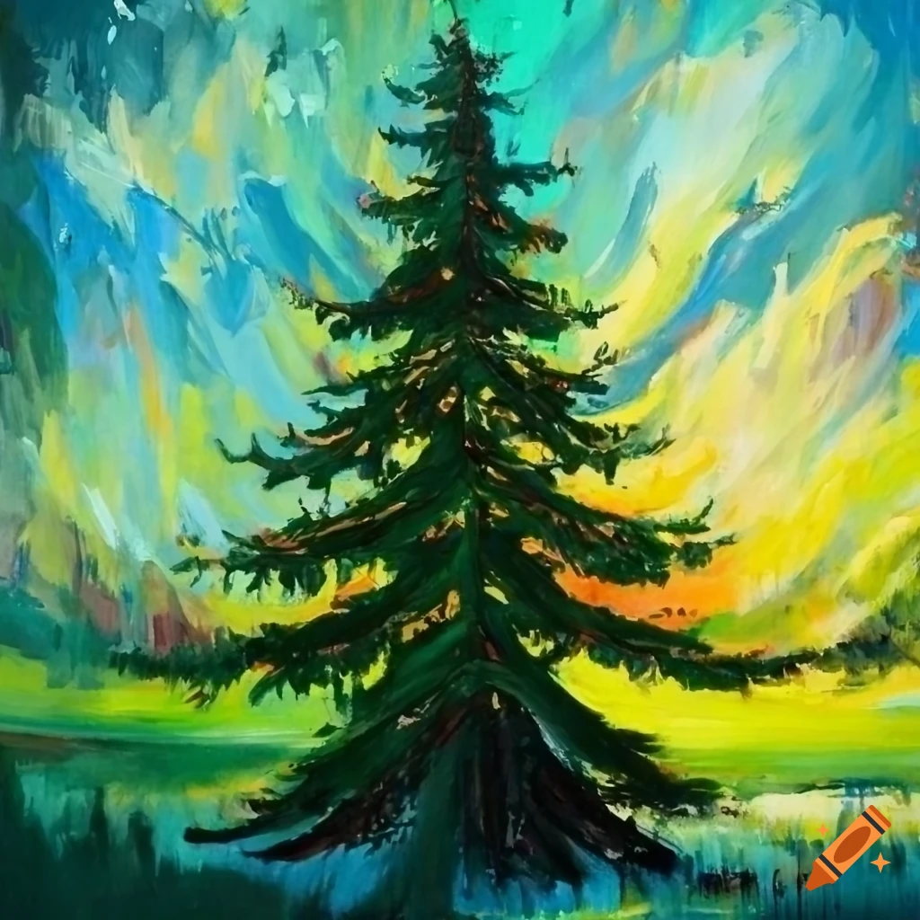 Evergreen trees paintings on Craiyon