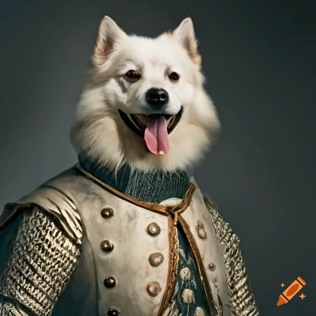 Victorian knight with american eskimo dog head on Craiyon
