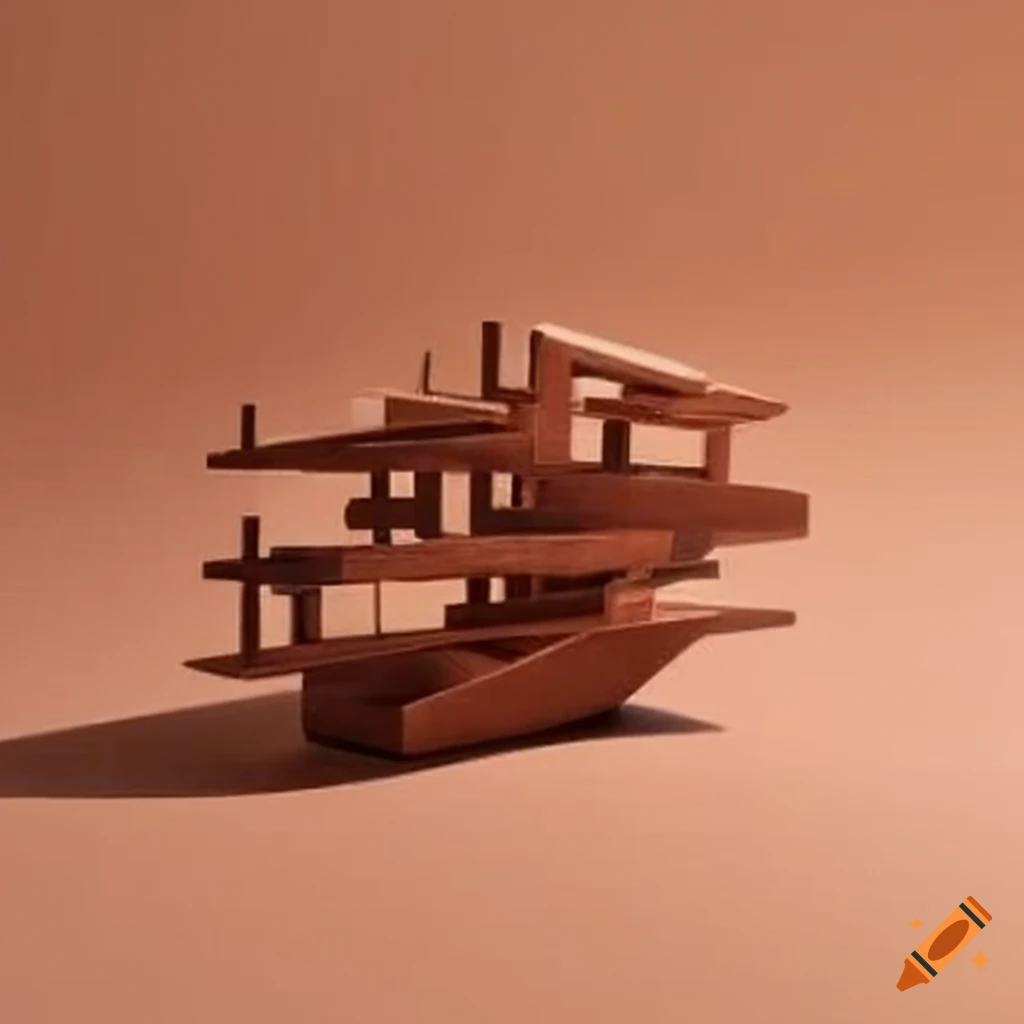Abstract architectural model made of plywood and mahogany on Craiyon