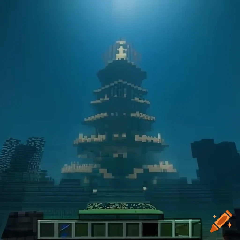 Japanese-inspired tower in an underwater setting with aquaman in ...