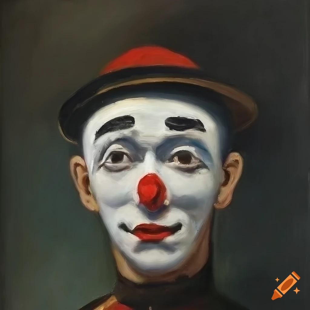 Grotesque oil painted portrait of a sad mime in renaissance style on ...
