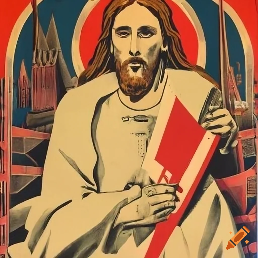 Propaganda poster depicting jesus on Craiyon