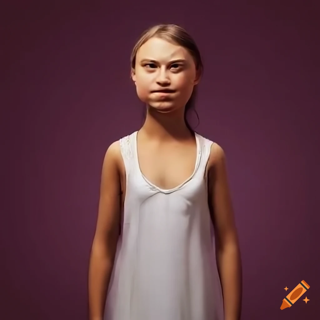 Greta Thunberg in a white nightdress lying on bed with a beaming smile ...