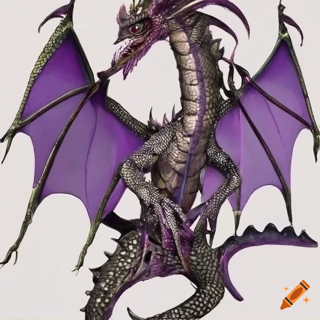 Distorted dragon with purple and blue scales and steel leaf crown on ...