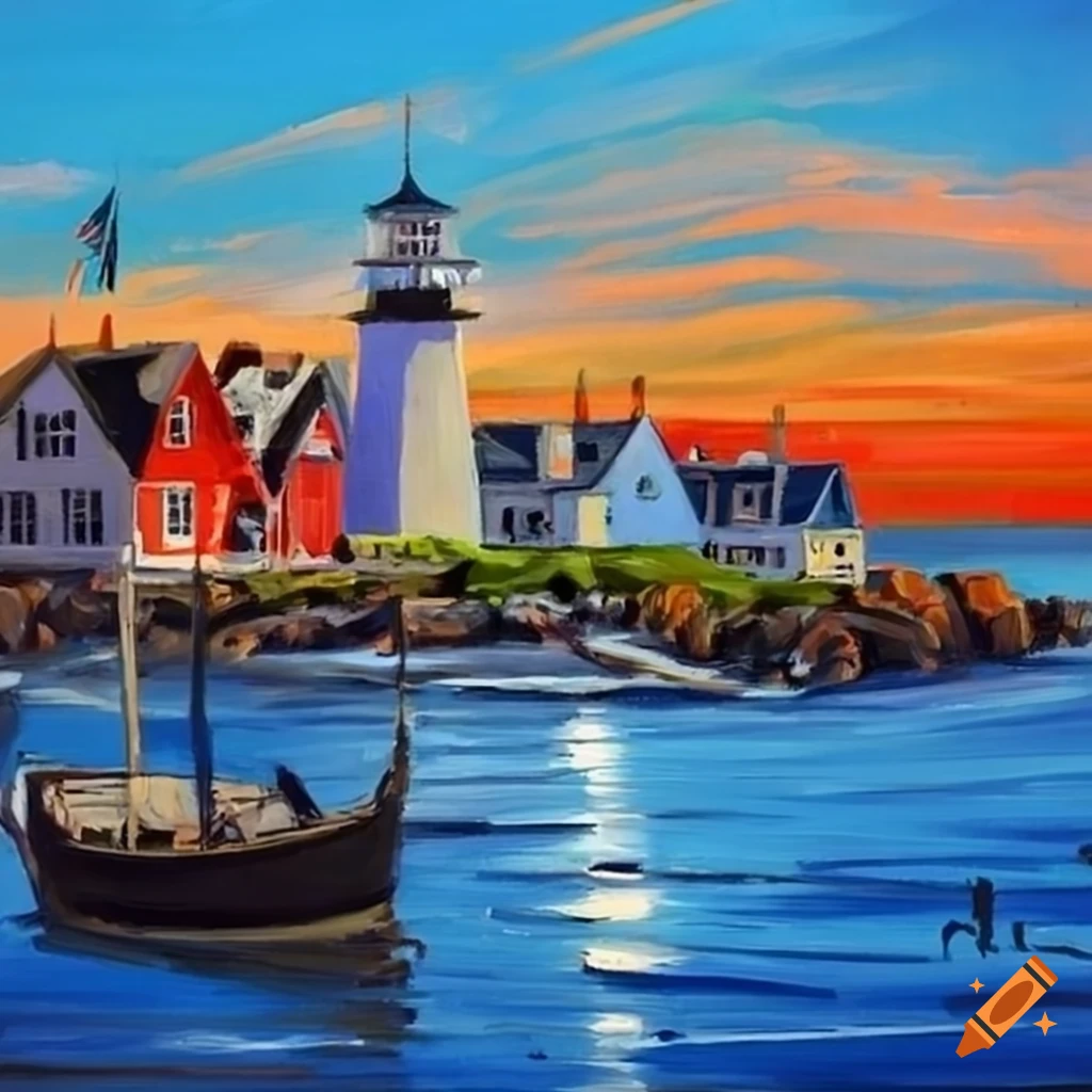 New england coastal town painting on Craiyon