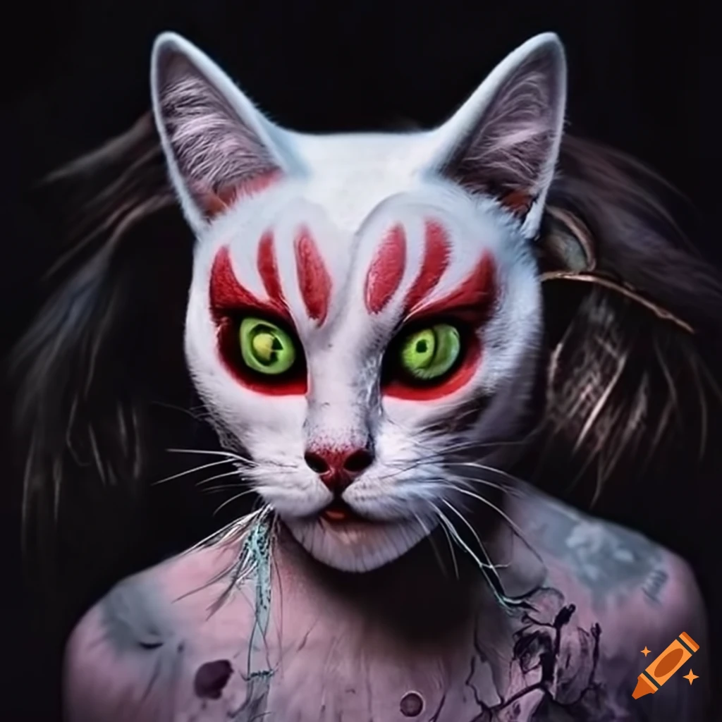 Japanese kabuki cat in a crazy apocalyptic scene on Craiyon