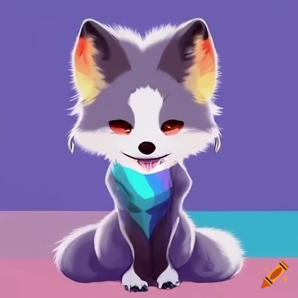 Adorable chibi arctic fox with pride flag on Craiyon