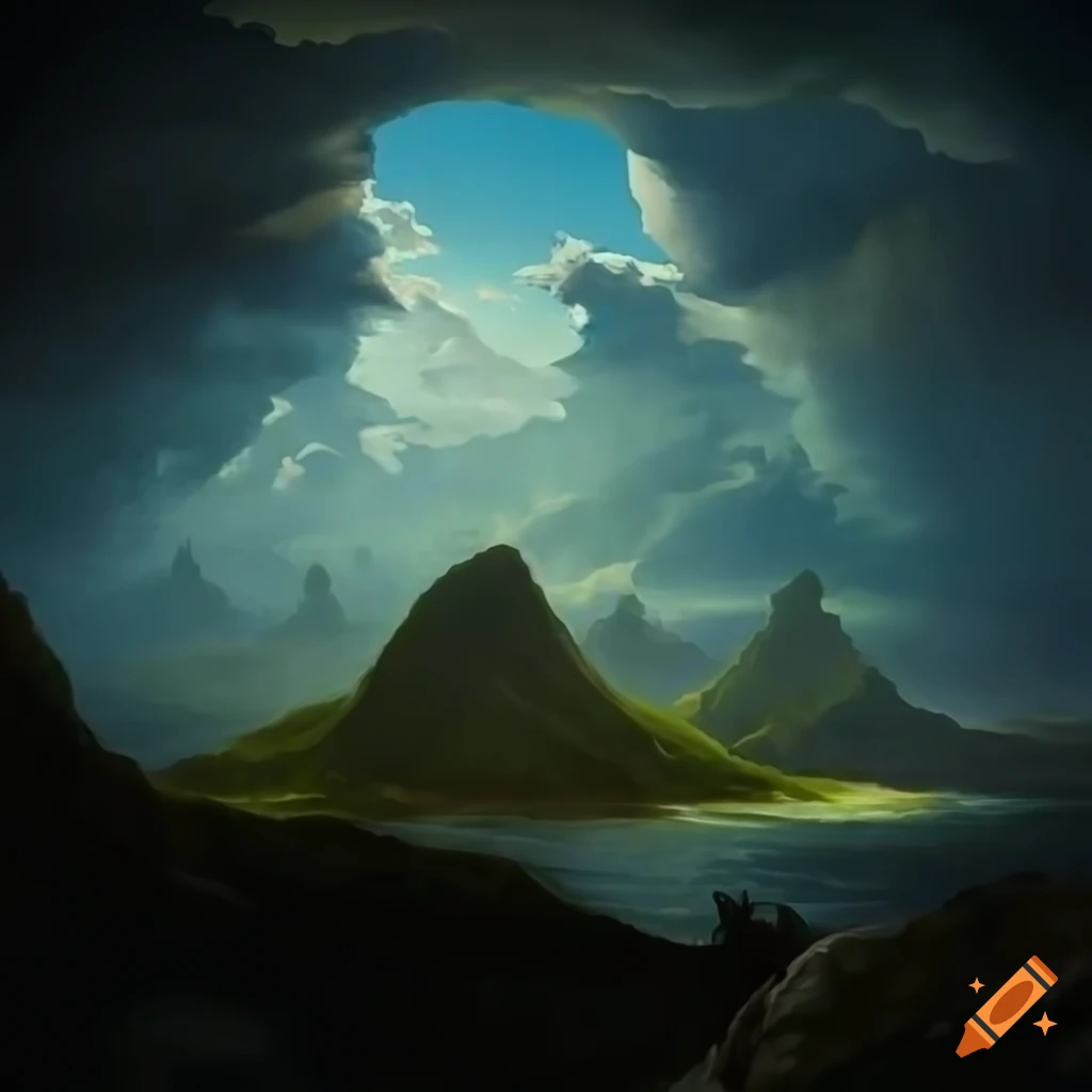Ancient hidden island with intricate layering and stunning lighting on ...