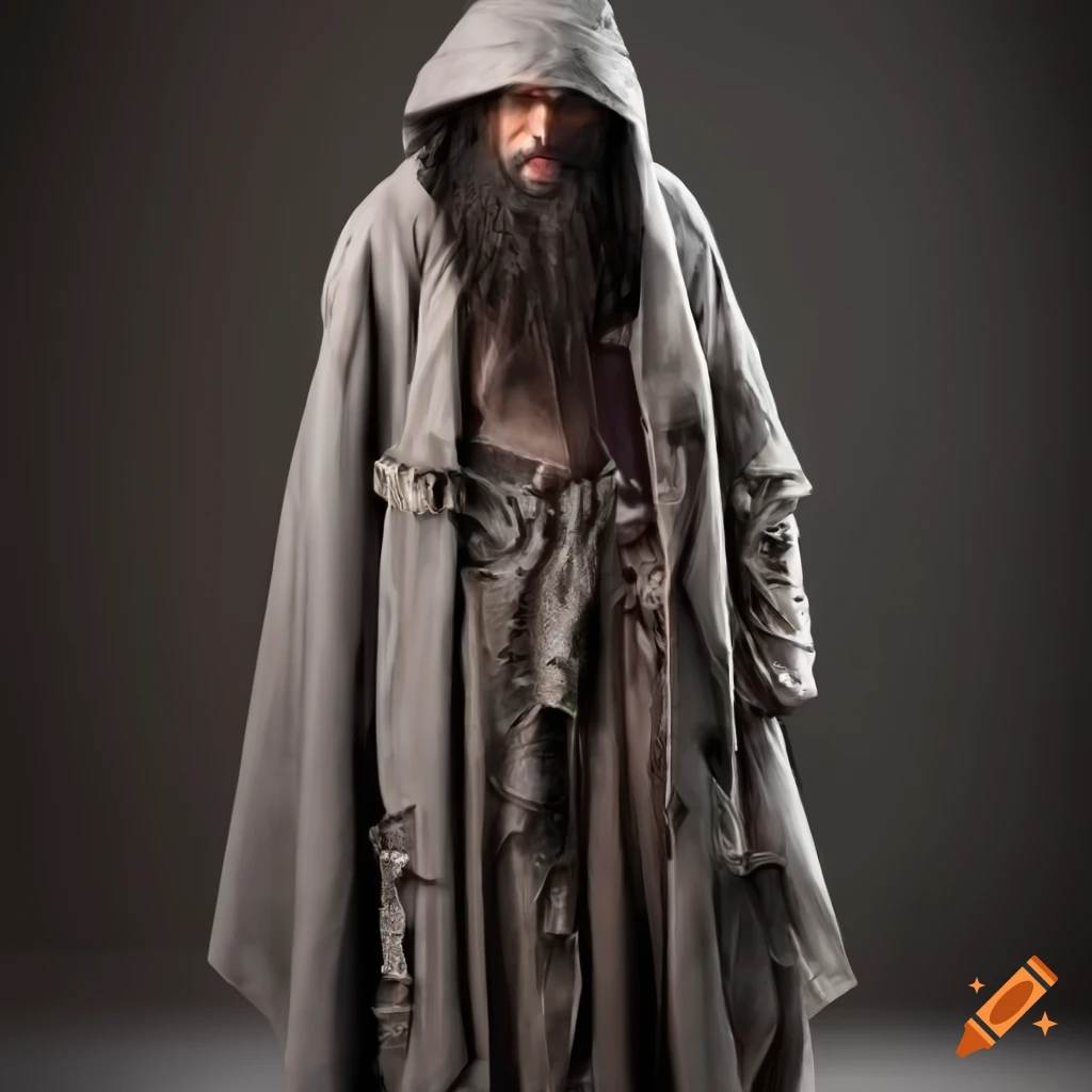 Fantasy scene of a beggar failed mage in worn-out robes on Craiyon