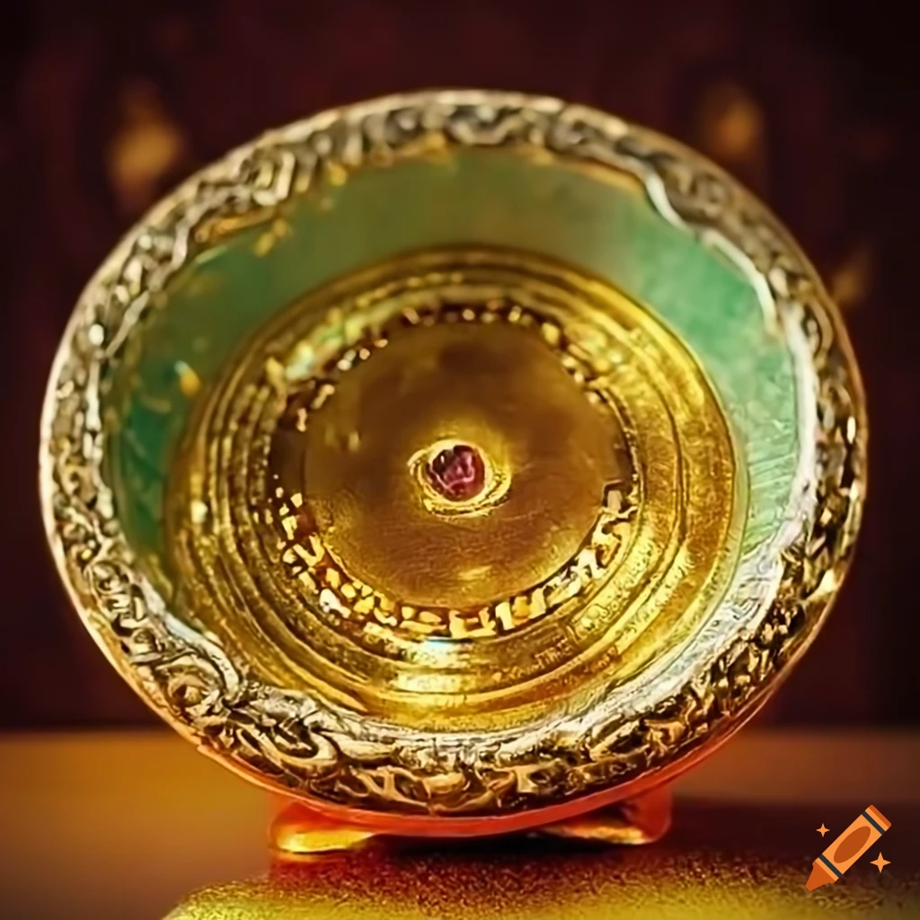 Stacks of ornate asian-style gold coins on a decorative desktop on Craiyon