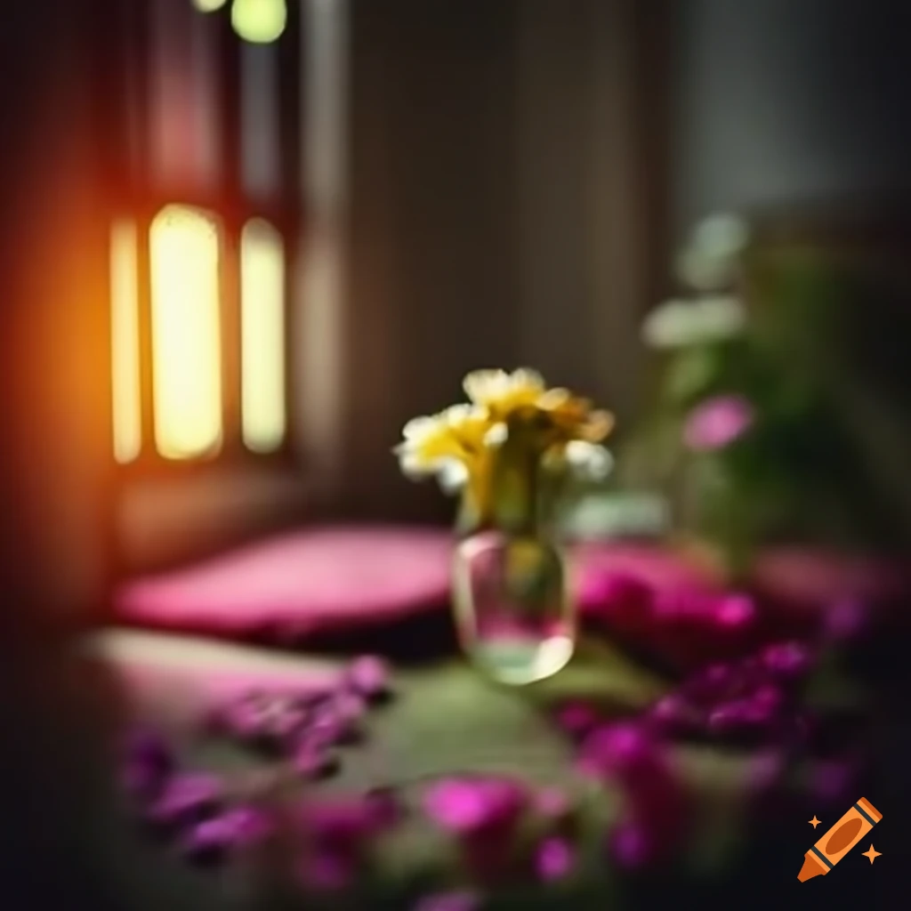 Room with chair, flowers, and open windows on Craiyon