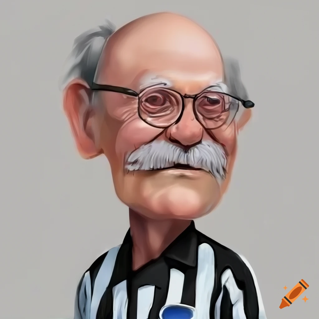 Caricature of an old man in a hockey referee jersey on Craiyon