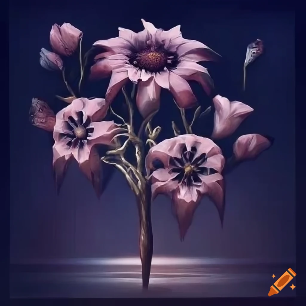 Surreal humanoid flowers in the style of carel willink and escher with ...