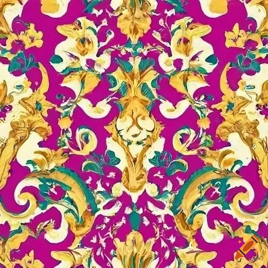 Intricate and funky rococo floral pattern in oil painting on Craiyon