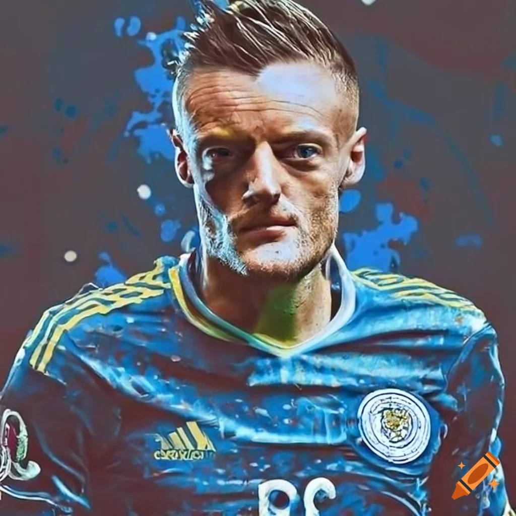 Jamie vardy posing with a dripping paint canvas on Craiyon