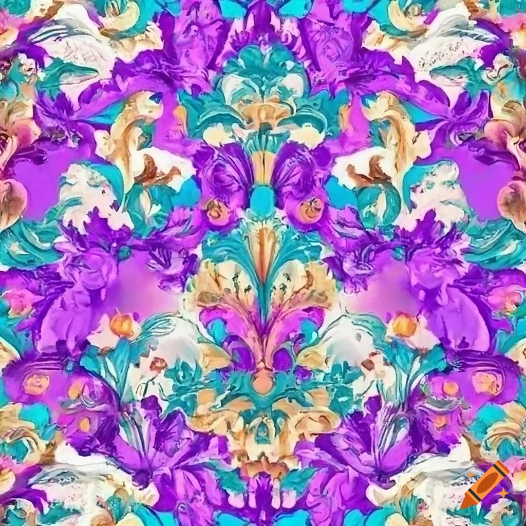 Intricate rococo floral pattern in a funky style on Craiyon