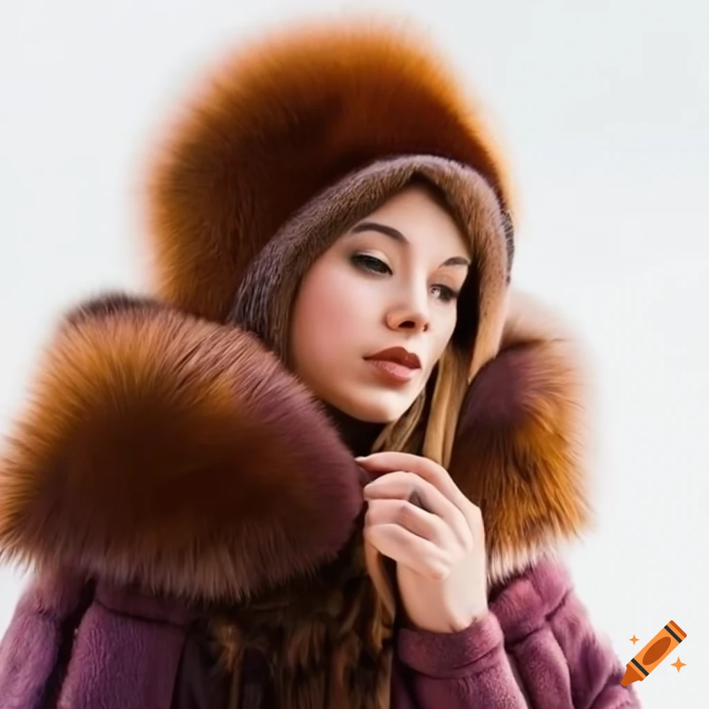 Young woman in fur-lined clothes on Craiyon