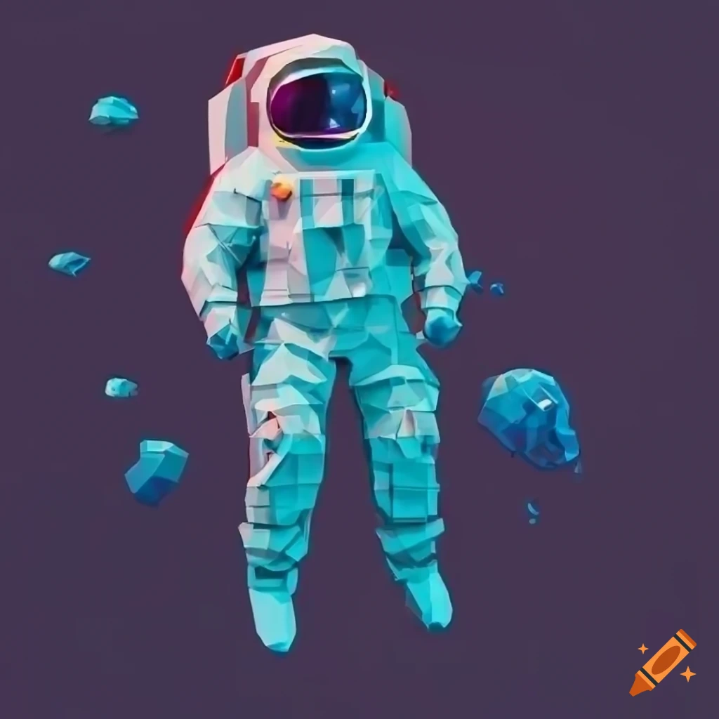 Low poly astronaut in neon theme floating in metaverse with black background on Craiyon