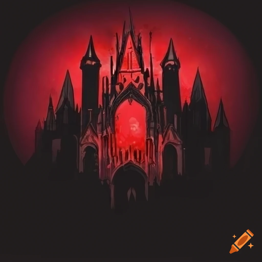 Dark gothic castle in red light for heavy metal festival poster on Craiyon