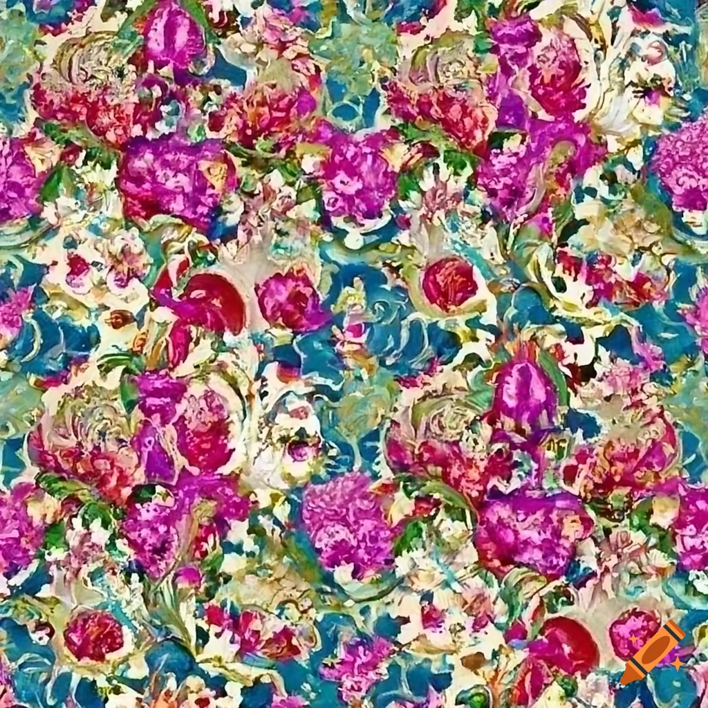 Intricate floral pattern in funky rococo style on Craiyon
