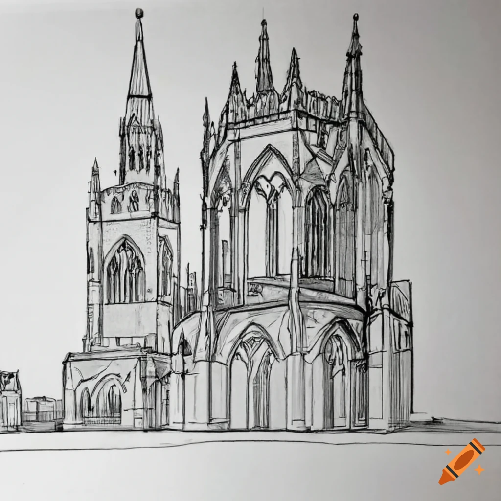 Detailed pencil line drawing of coventry cathedral on Craiyon