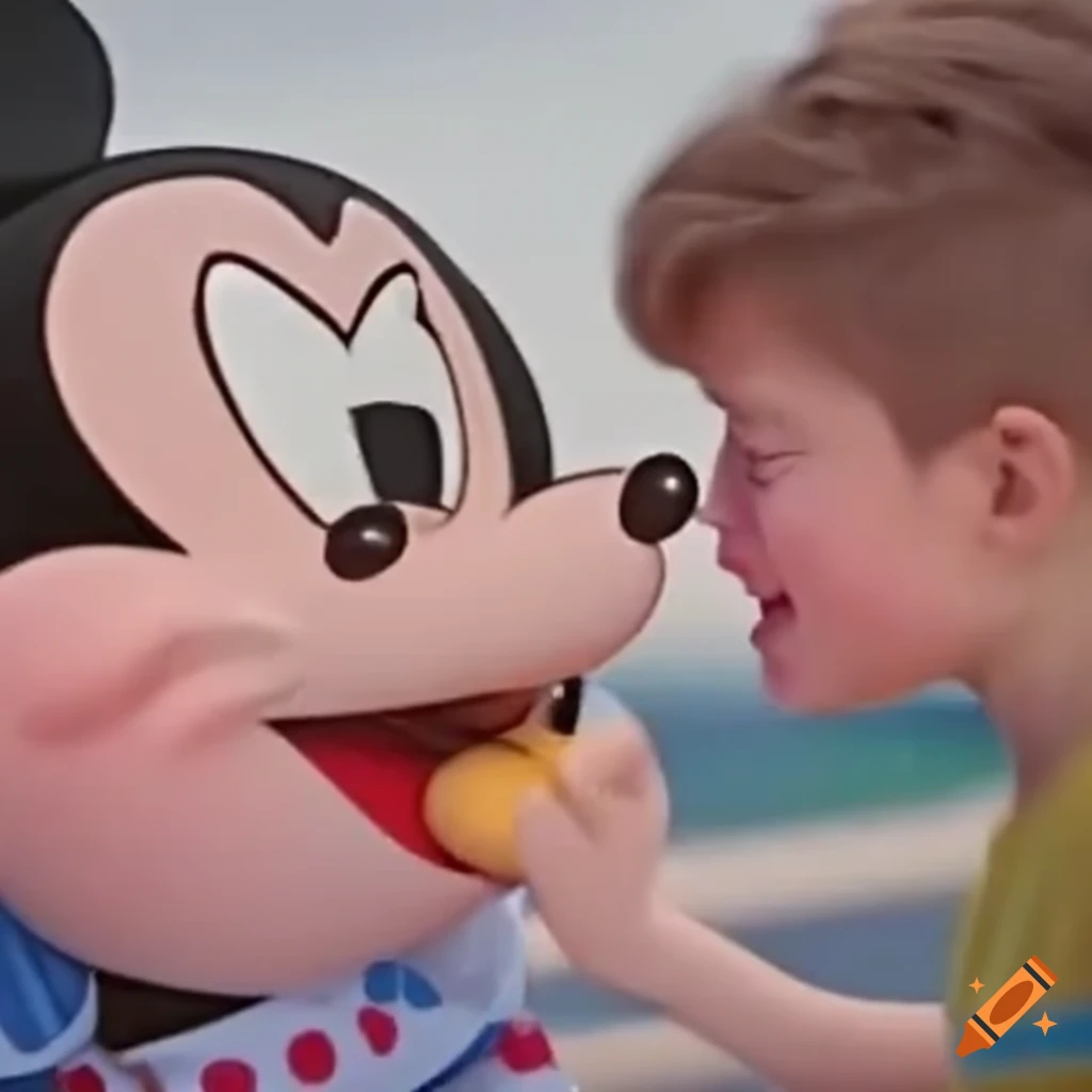 Boy having a funny conversation with minnie mouse, his imaginary friend ...