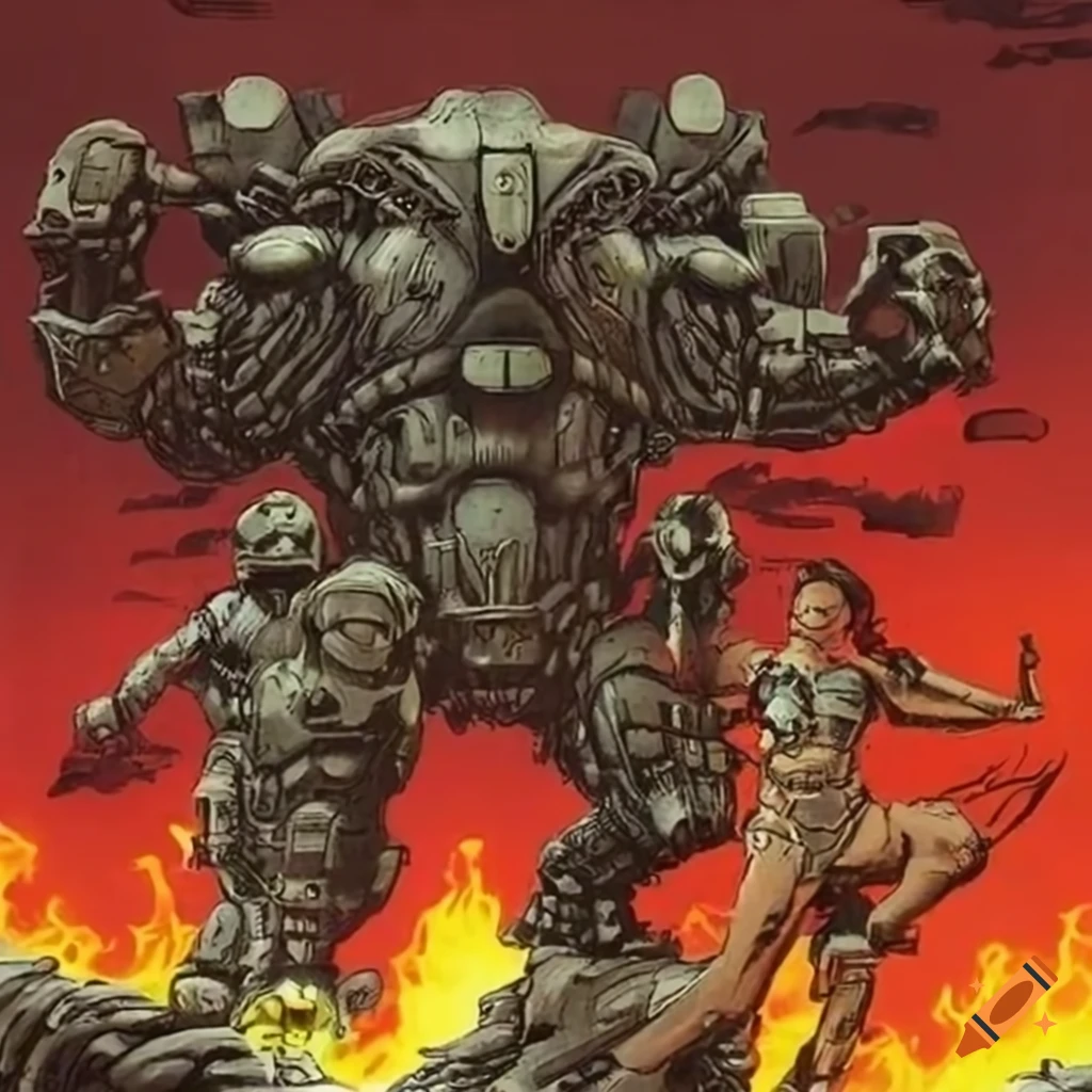 70s inspired sci-fi art of biomechanically armored cyborg super ...