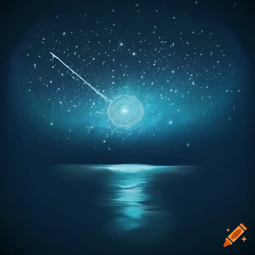 Endless shallow ocean reflecting the stars with a shooting star on Craiyon